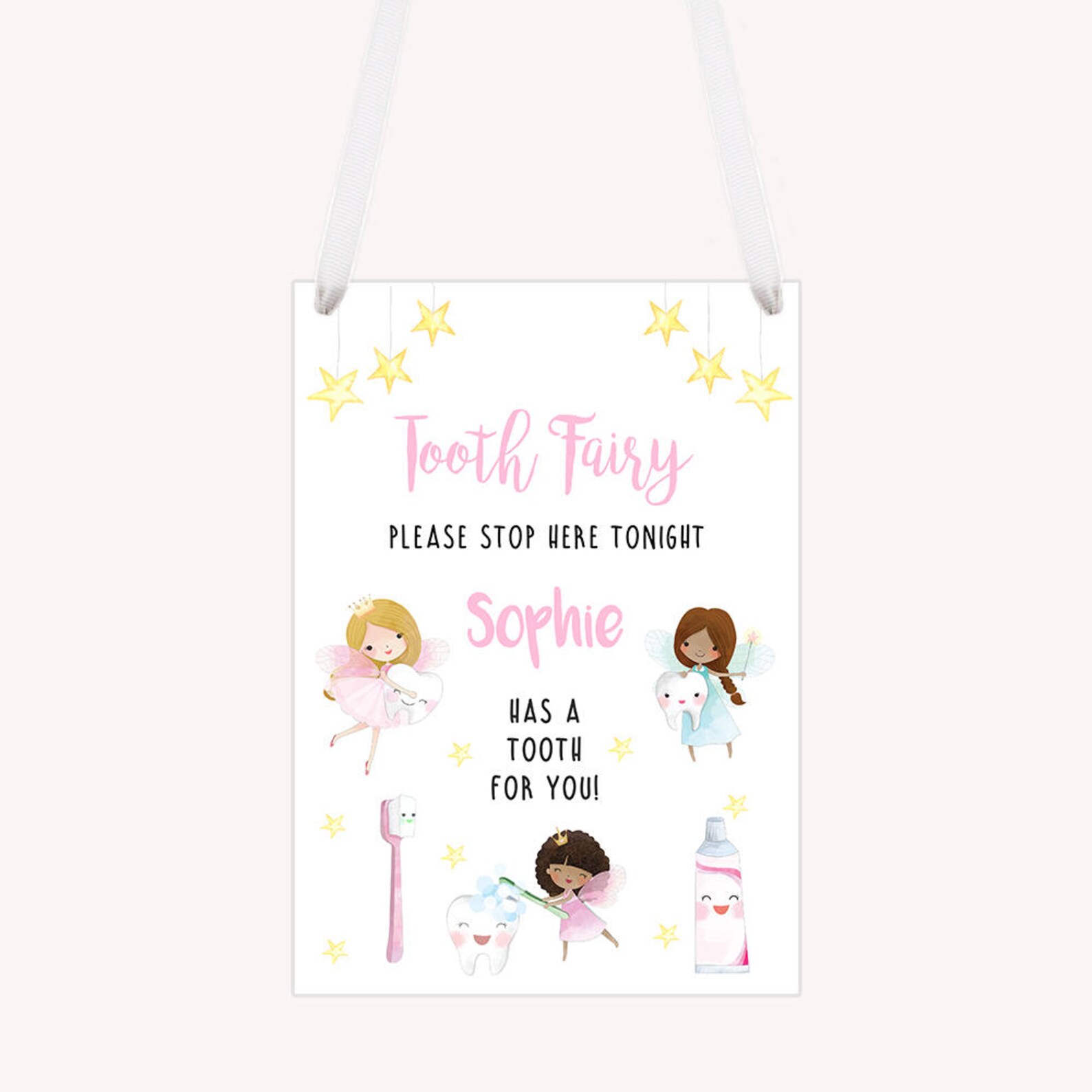 Personalised Girls Tooth Fairy Prints and Card- Please Stop Here Sign ...