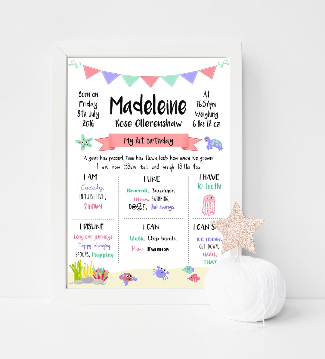 Personalised Milestone Print of Babies First Year. Baby Girl and Baby ...