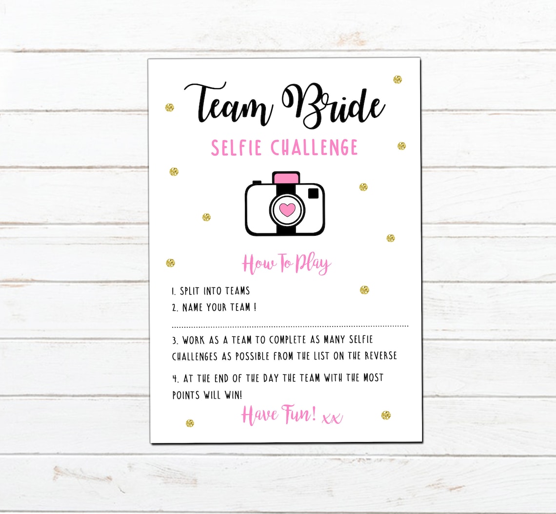 Hen Party Selfie Challenge Cards Hen Party Bride And Etsy Uk