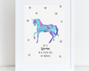 A4 or A3 Be a Unicorn in a Field of Horses Wall Art Print FREE POSTAGE ...