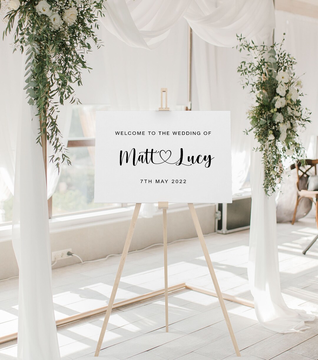 Personalised Wedding Welcome Sign Custom Names and Date Modern ...