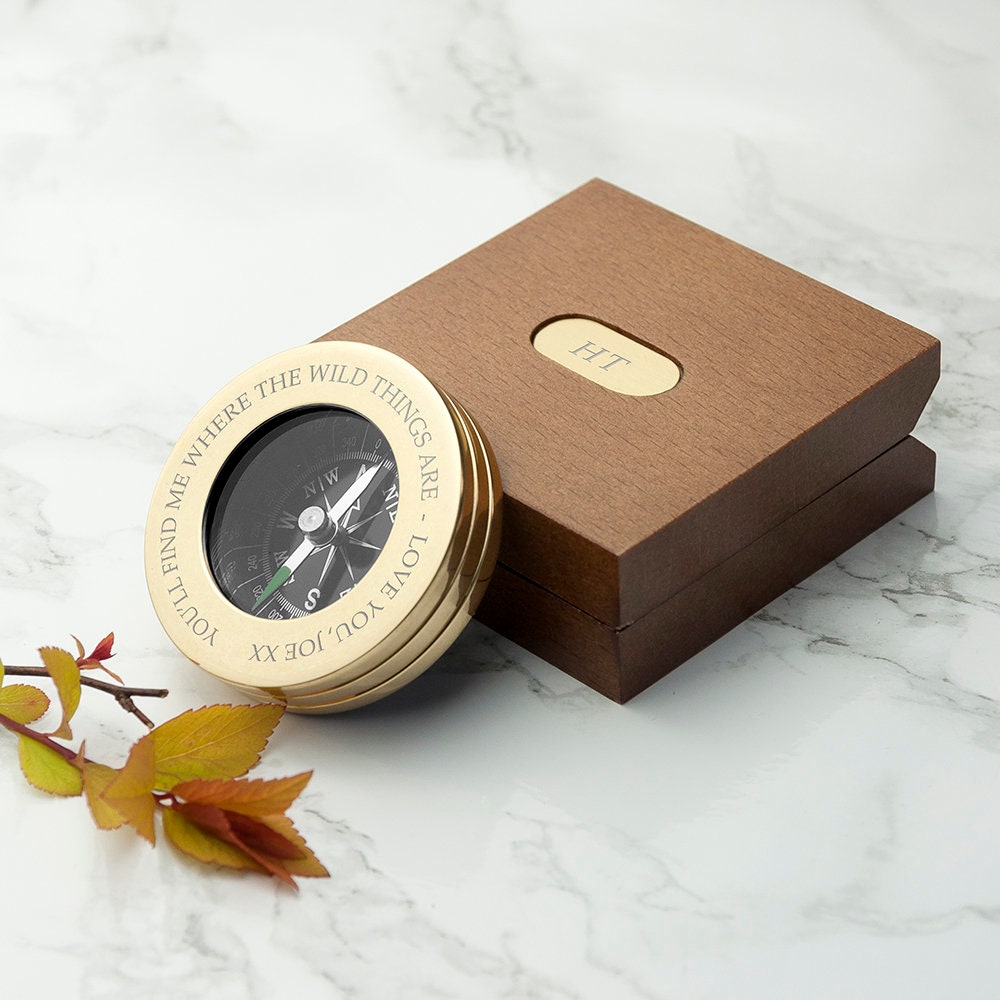 Personalised Compass With Wooden Box - Etsy UK