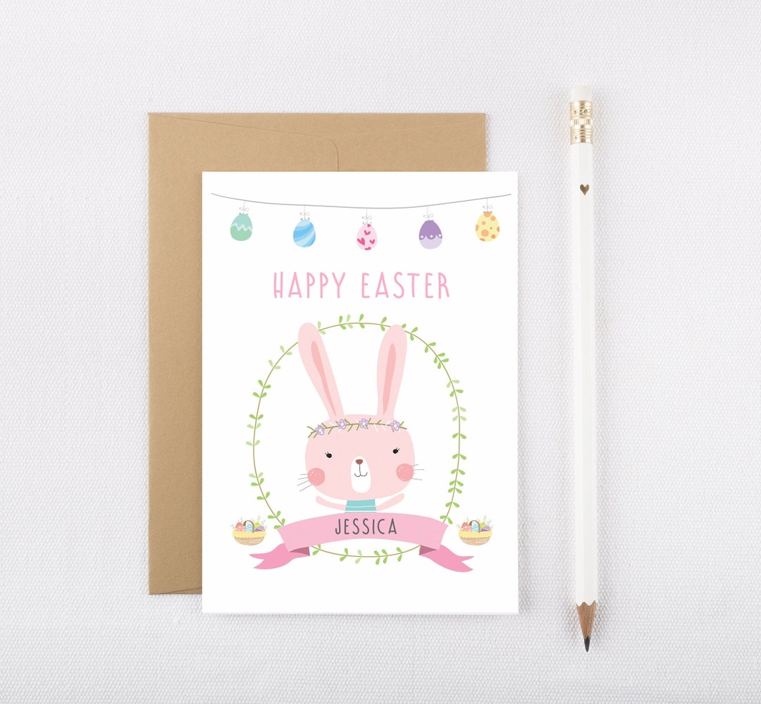 Personalised Easter Card, Custom Bunny Easter Card, Kids Easter Card ...