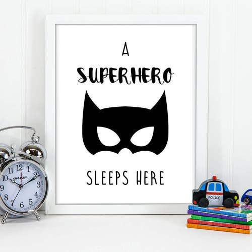 A Superhero Sleeps Here Print Cute Super Hero Bedroom Wall Art | Etsy