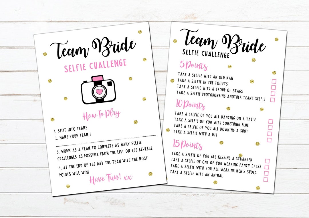 Hen Party Selfie Challenge Cards- Hen Party, Bride and Bridesmaid ...