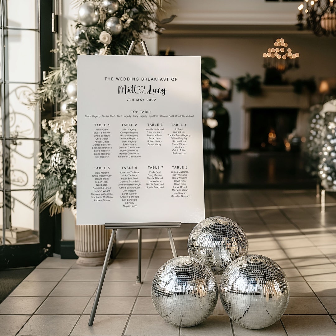 Personalised Wedding Seating Chart, Custom Table Plan, Minimalist ...