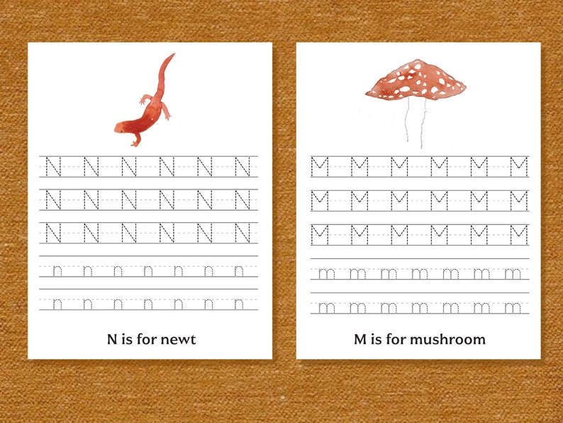 Letter Tracing Worksheets Nature Alphabet Illustrations - Etsy