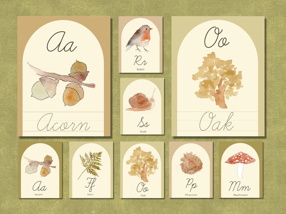 Cursive Alphabet Handwriting Practice Nature Based - Etsy