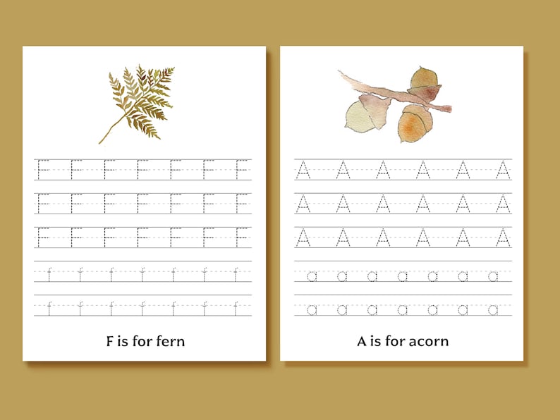 Letter Tracing Worksheets Nature Alphabet Illustrations - Etsy
