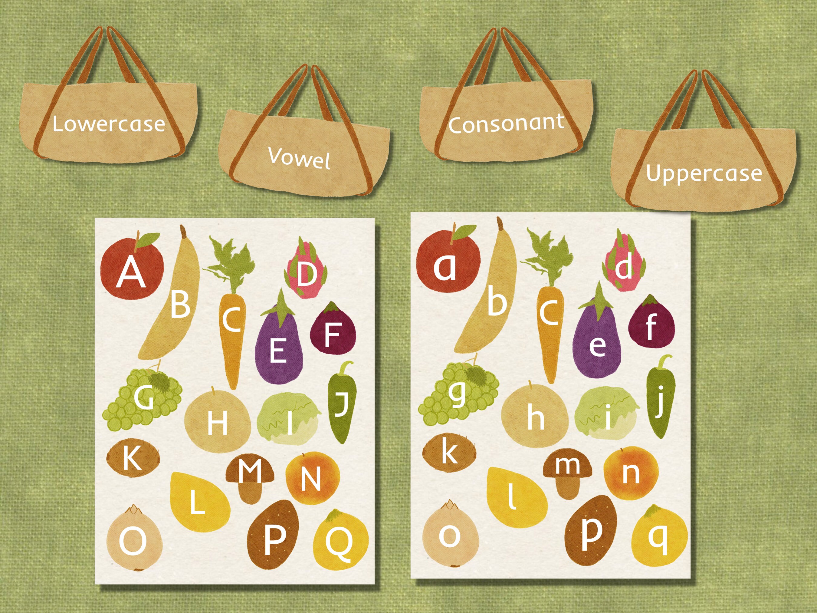 Fruit and Vegetables Letter Matching Game - Sorting Uppercase and ...