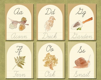 Cursive Alphabet Flash Cards Nature Based Printable Curriculum Cursive ...
