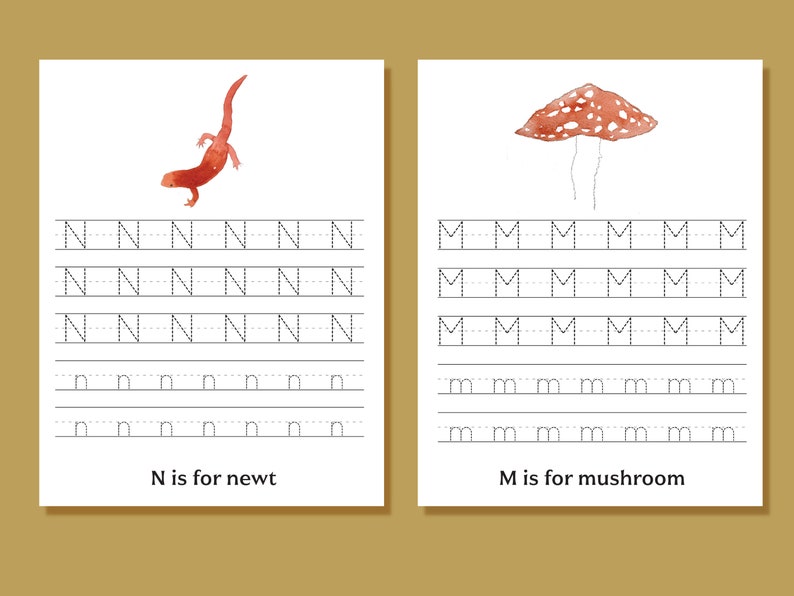 Letter Tracing Worksheets - Nature Alphabet Illustrations - Preschool ...