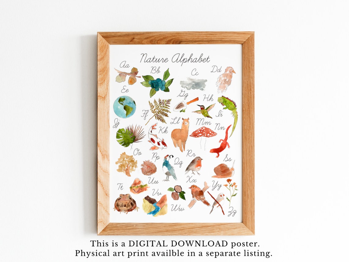 Cursive Nature Alphabet Poster - Homeschool Classroom Decor - Digital ...