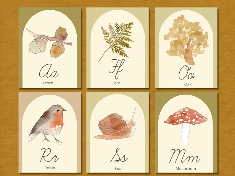 Cursive Alphabet Flash Cards Nature Based Printable - Etsy