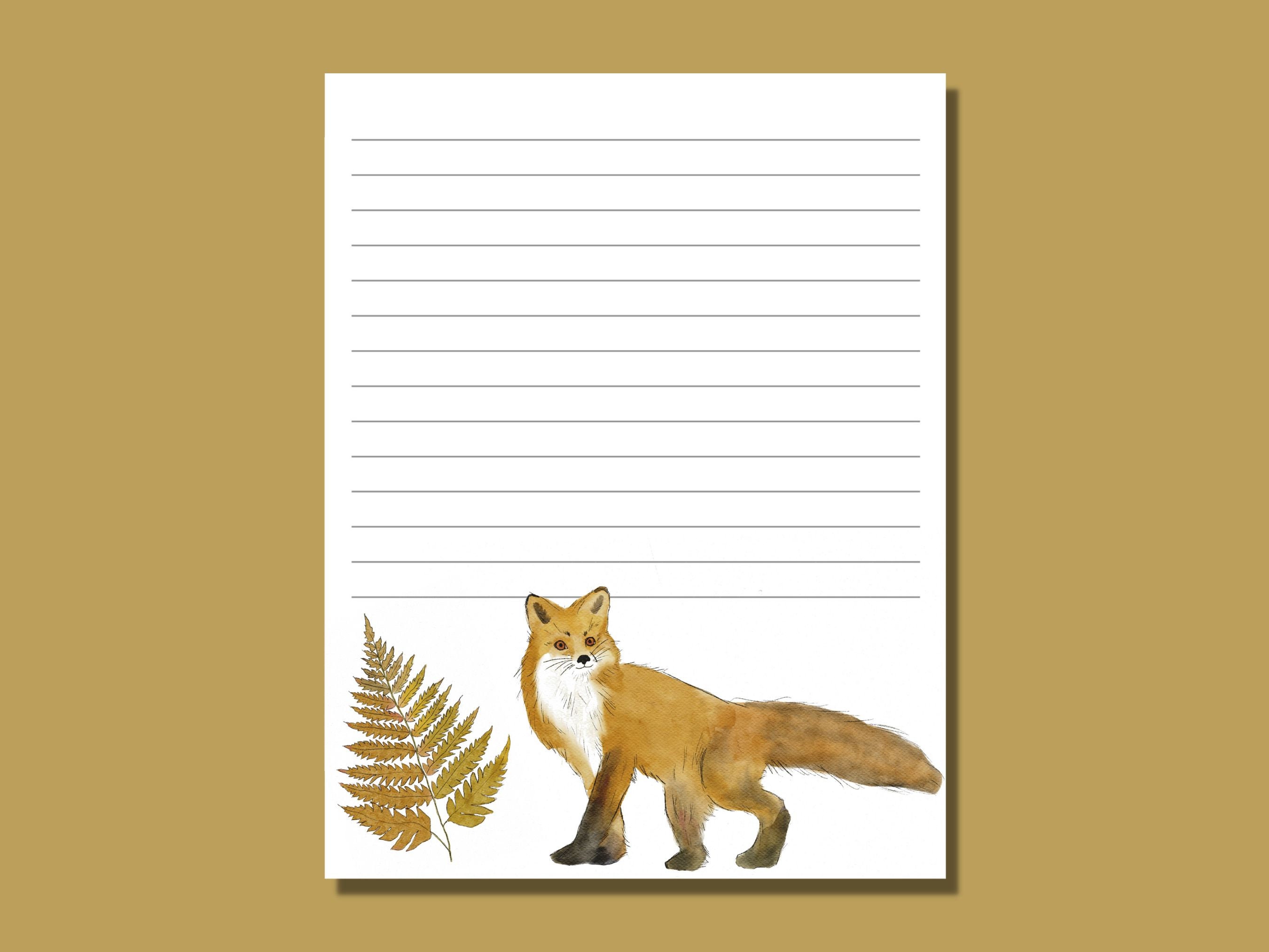Fox Stationary Lined Paper - Fox Unit Study - Printable Notebook Paper ...