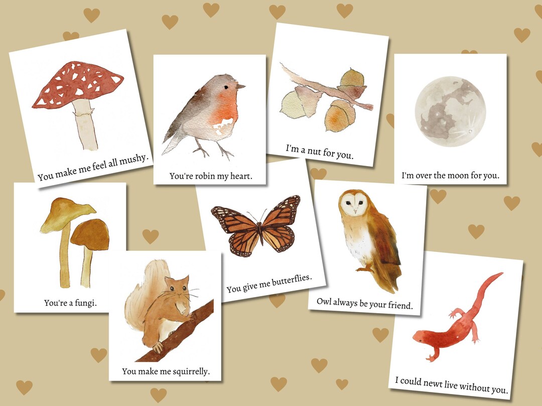 Printable Valentines for Kids - Watercolor Nature Illustrations - Kids ...