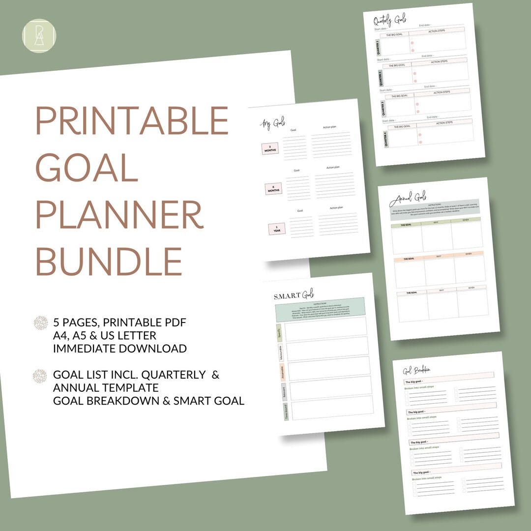 Digital Printable Goal Planner Bundle Quarterly, Yearly Planner and ...