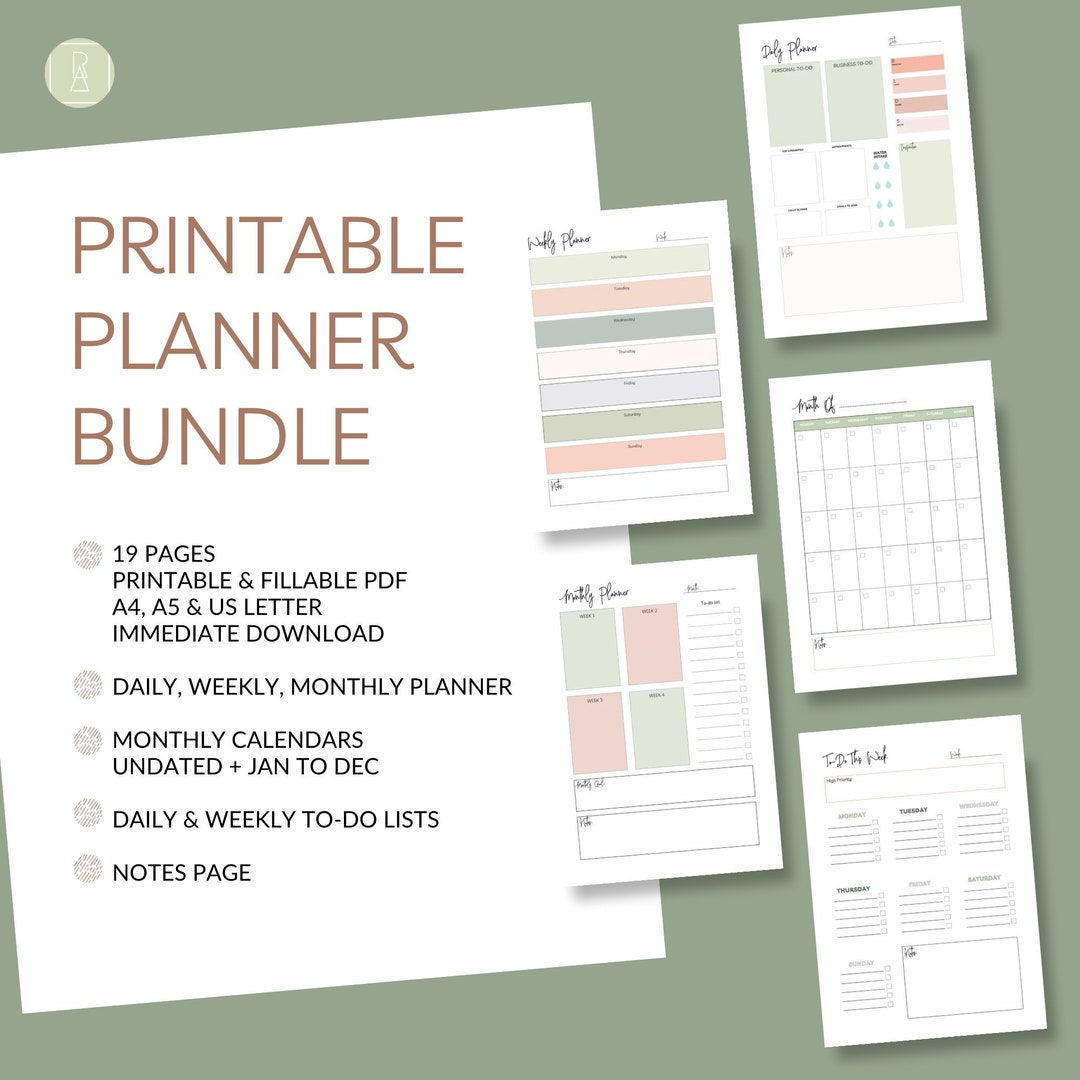 Digital Printable Planner Bundle - Daily, Weekly, Monthly Planner ...