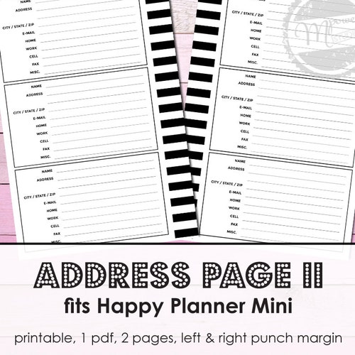 Happy Planner Mini CONTACTS Printable Insert Contact Pages - Etsy