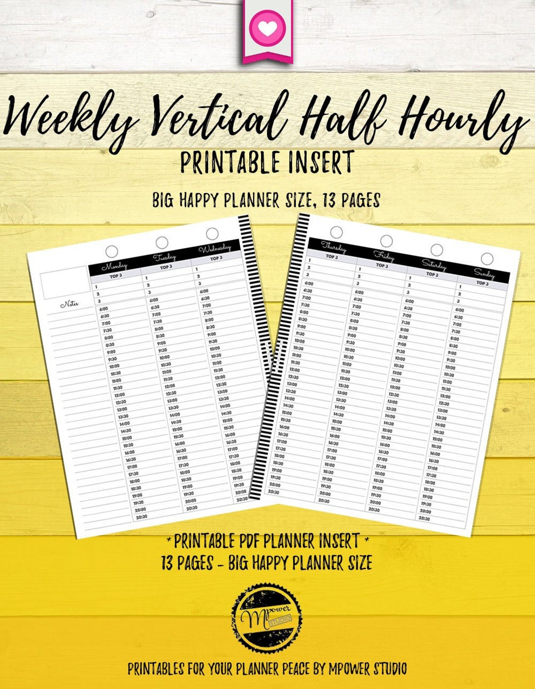 Big Happy Planner Weekly Vertical Inserts: Half Hourly Schedule ...