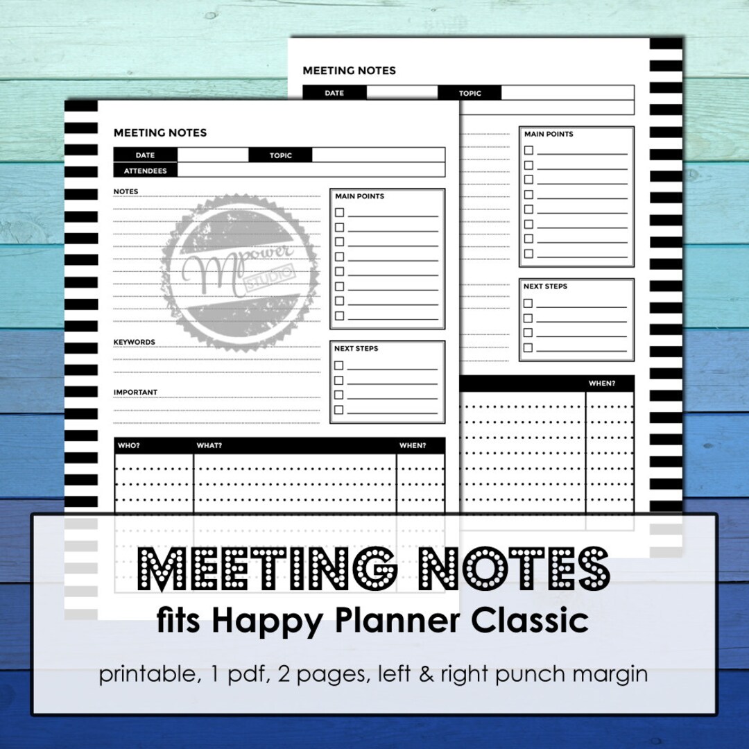 Meeting Notes Printable: Happy Planner Classic Insert (PDF Download) - Etsy
