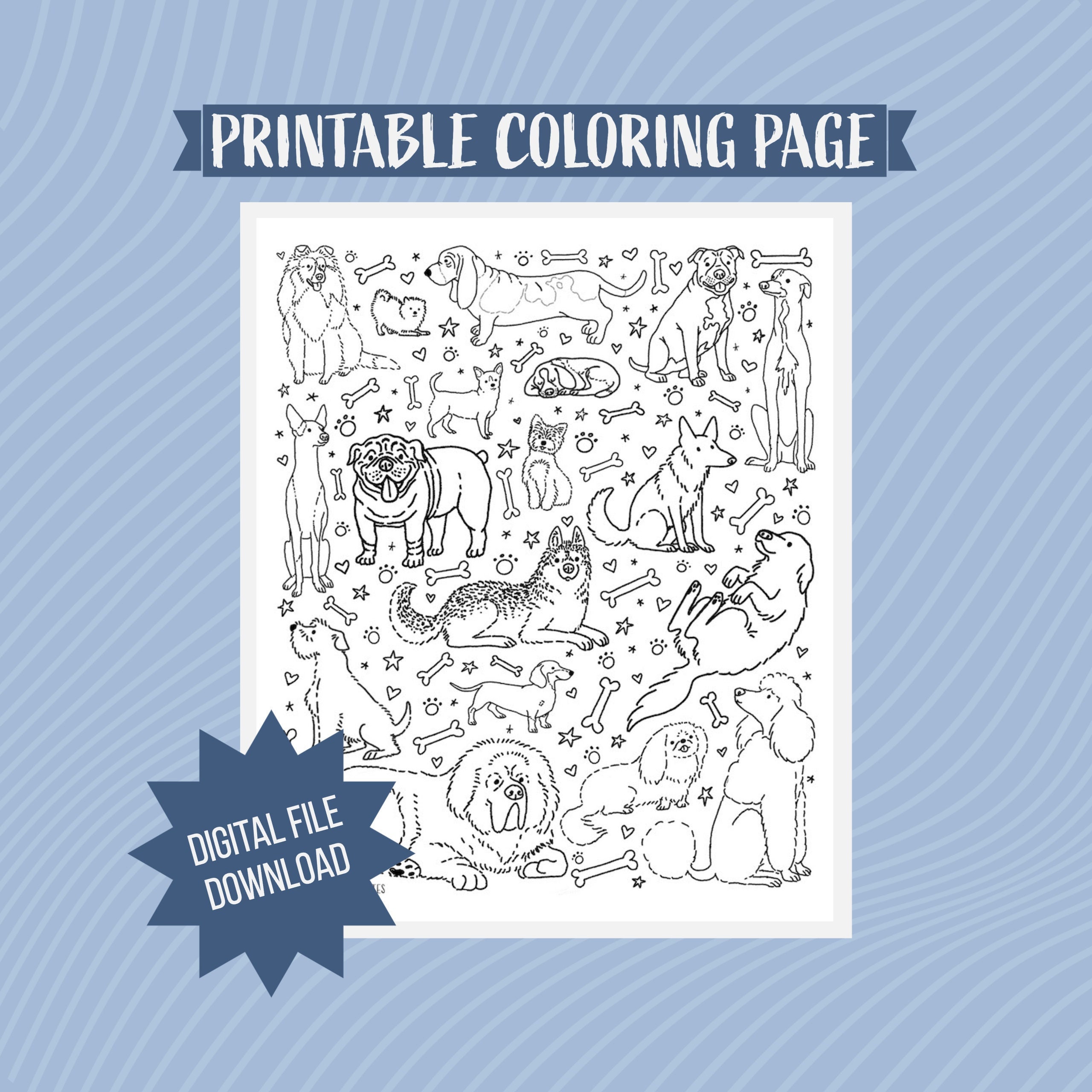 PRINTABLE Dogs Coloring Page, Digital Download, Hand-drawn Coloring ...