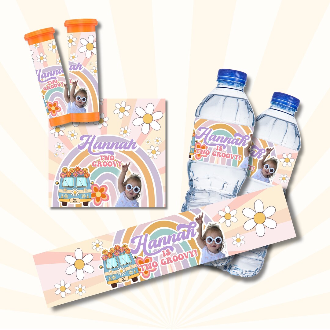 Hippie Birthday, Groovy Party Labels Photo Customization Retro 60s ...