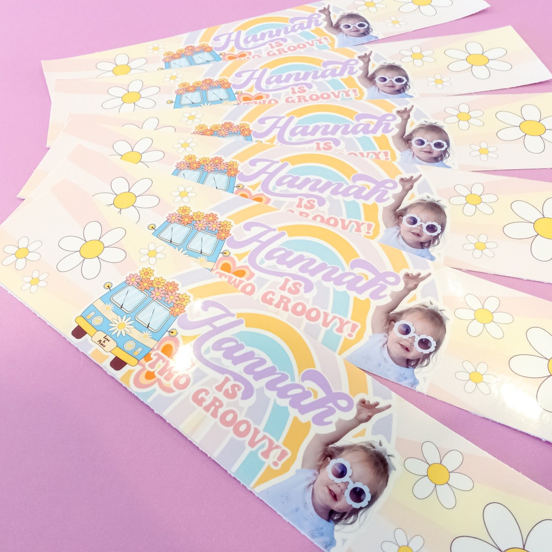 Hippie Birthday, Groovy Party Labels Photo Customization Retro 60s ...