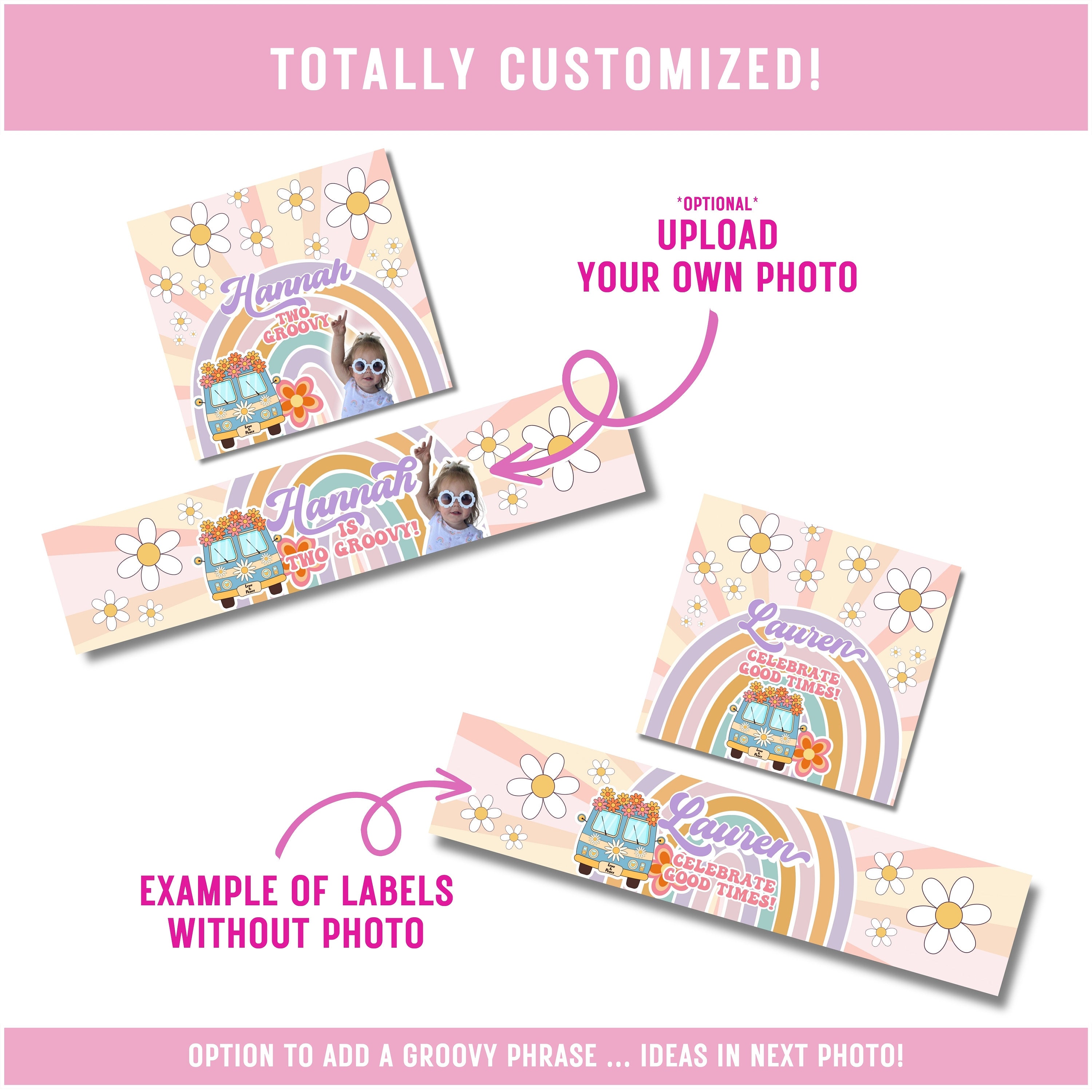 Hippie Birthday Party Labels: Custom Photo, Retro VW Bus - Etsy