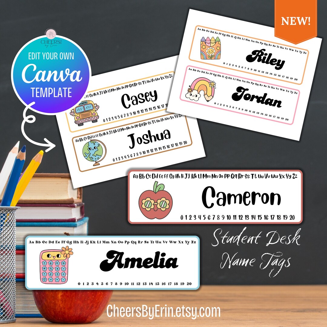 Editable Retro Pastel Desk Name Tags: Classroom Decor Canva Template ...