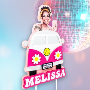 Custom Hippie Bus Cake Topper Groovy/boho Theme Personalized With Photo ...