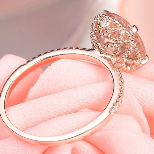 Rose Gold Engagement Ring Oval Cut Morganite Ring Wedding - Etsy