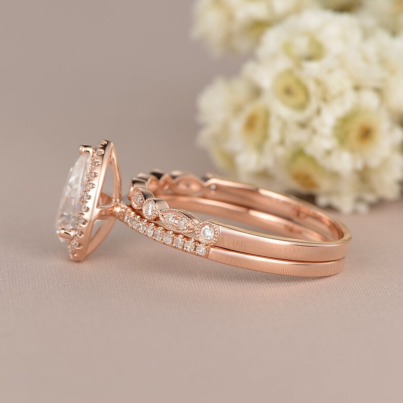 Pear Shaped Moissanite Engagement Ring 9x6mm Rose Gold Bridal Etsy