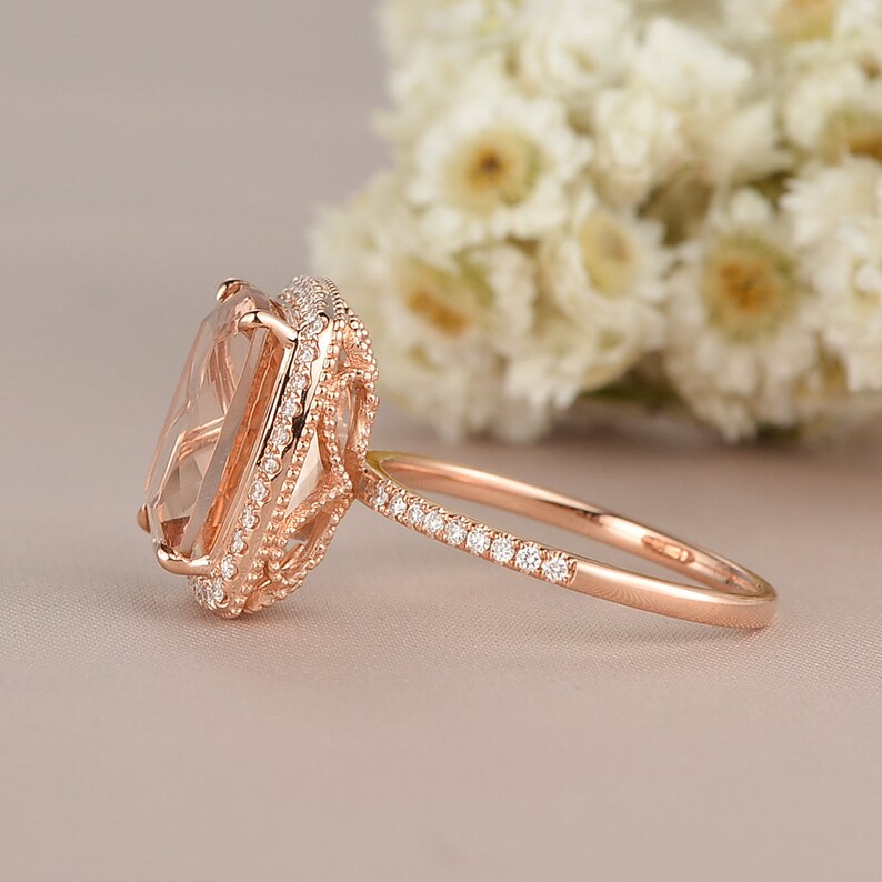 Morganite Engagement Ring Cushion Cut Rose Gold Wedding Ring Etsy