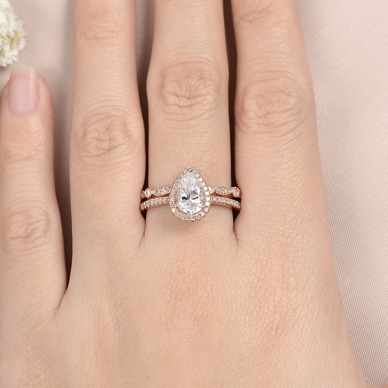 Pear Shaped Moissanite Engagement Ring 9x6mm Rose Gold Bridal Etsy