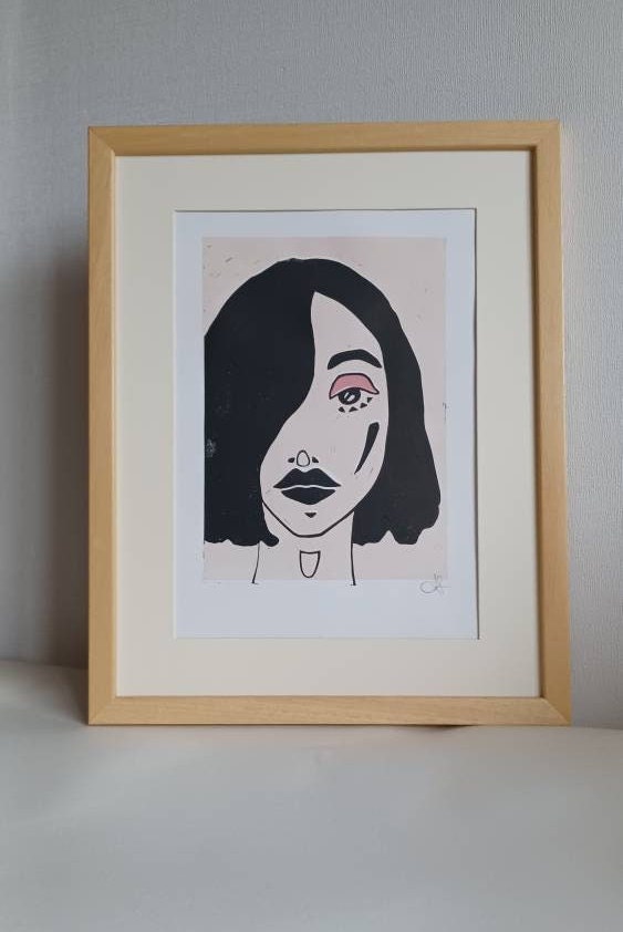 Goth Girl, Woman, A4 Linocut Print, Portrait, Block Print, Hand Carved ...