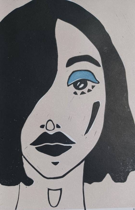 Goth Girl, Woman, A4 Linocut Print, Portrait, Block Print, Hand Carved ...