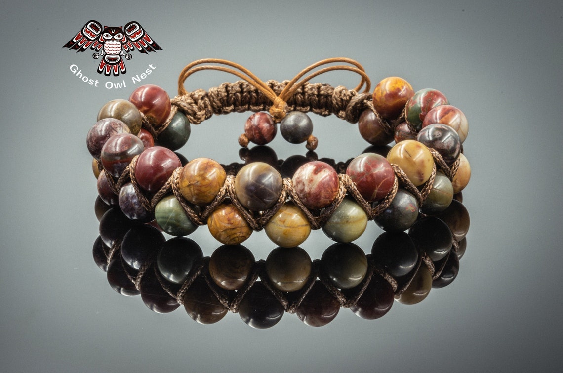 Double Shamballa Jasper Bracelet Energy Meditation Yoga Bracelet Protection Balance Double Row ...