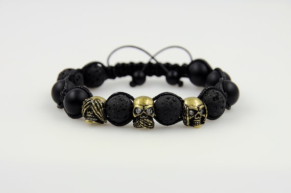 Men's Skull Bracelet Men's Beaded Bracelet Protection | Etsy