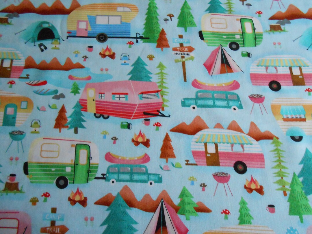 Caravan Tents Lake Canoe Campfire Mountains Vacation Timeless Cotton ...