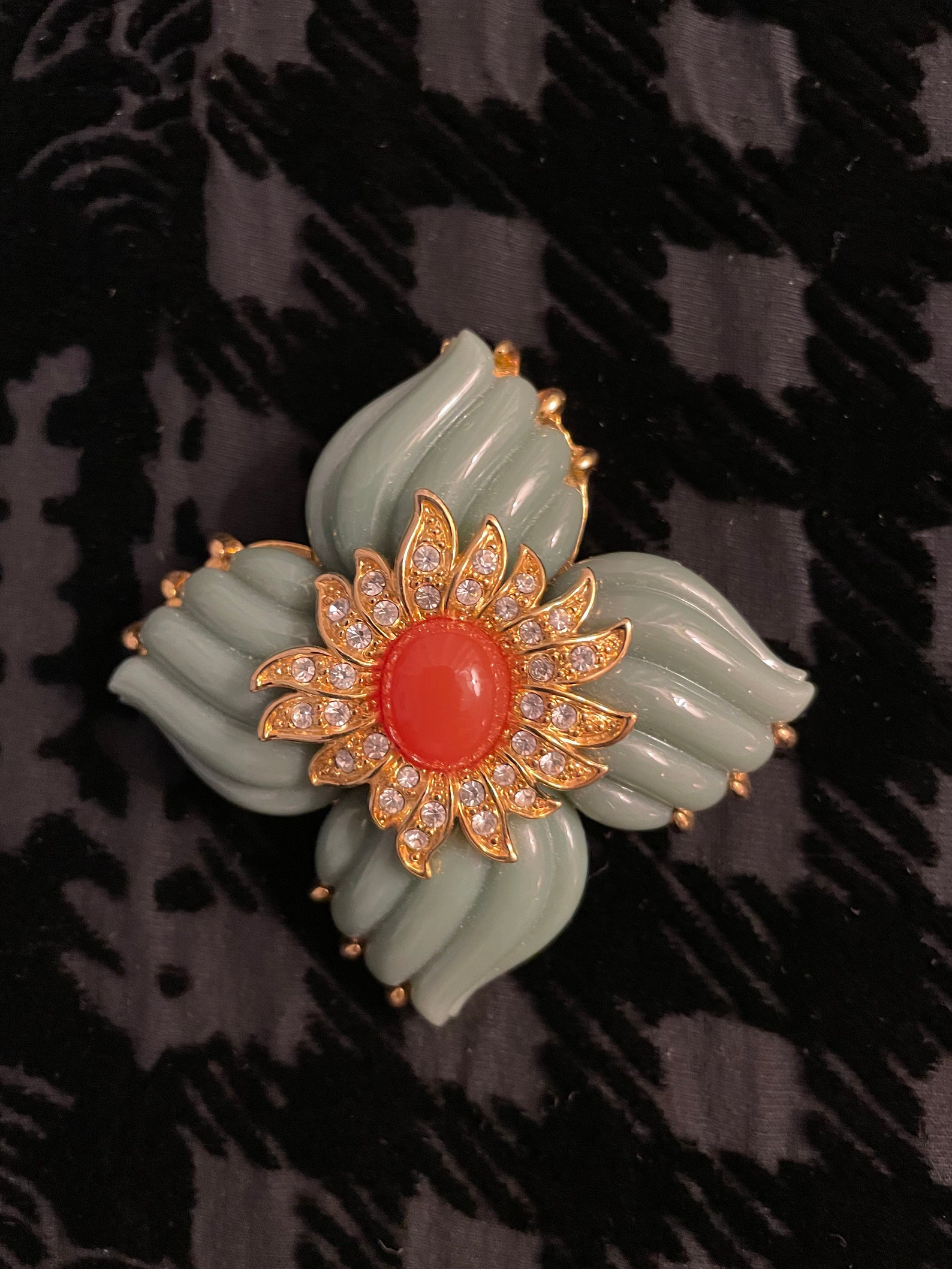 Stunning Vintage Brooch by Joan Rivers. Faux Jade , Coral & Rhinestones ...