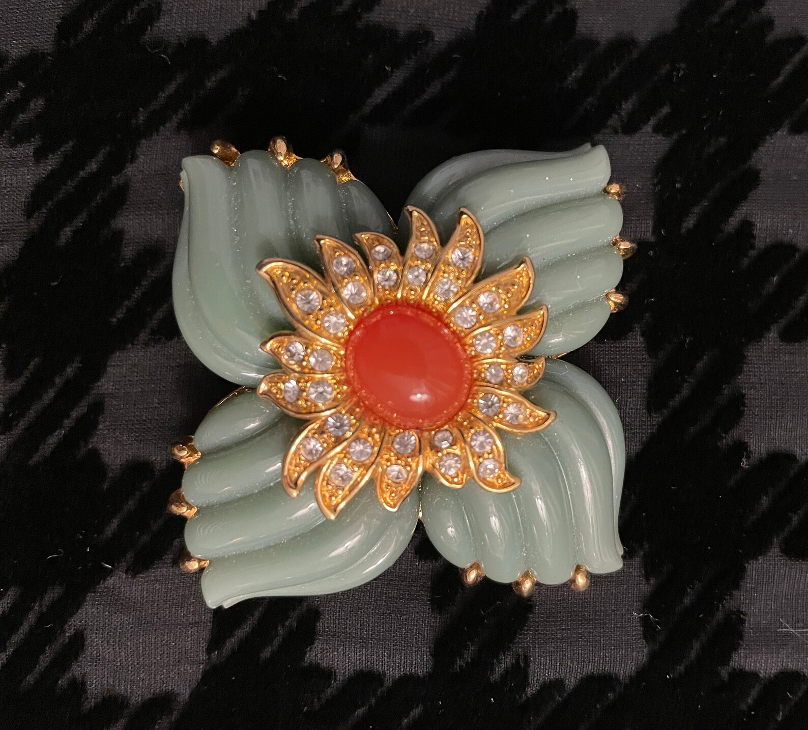 Stunning Vintage Brooch by Joan Rivers. Faux Jade , Coral & Rhinestones ...