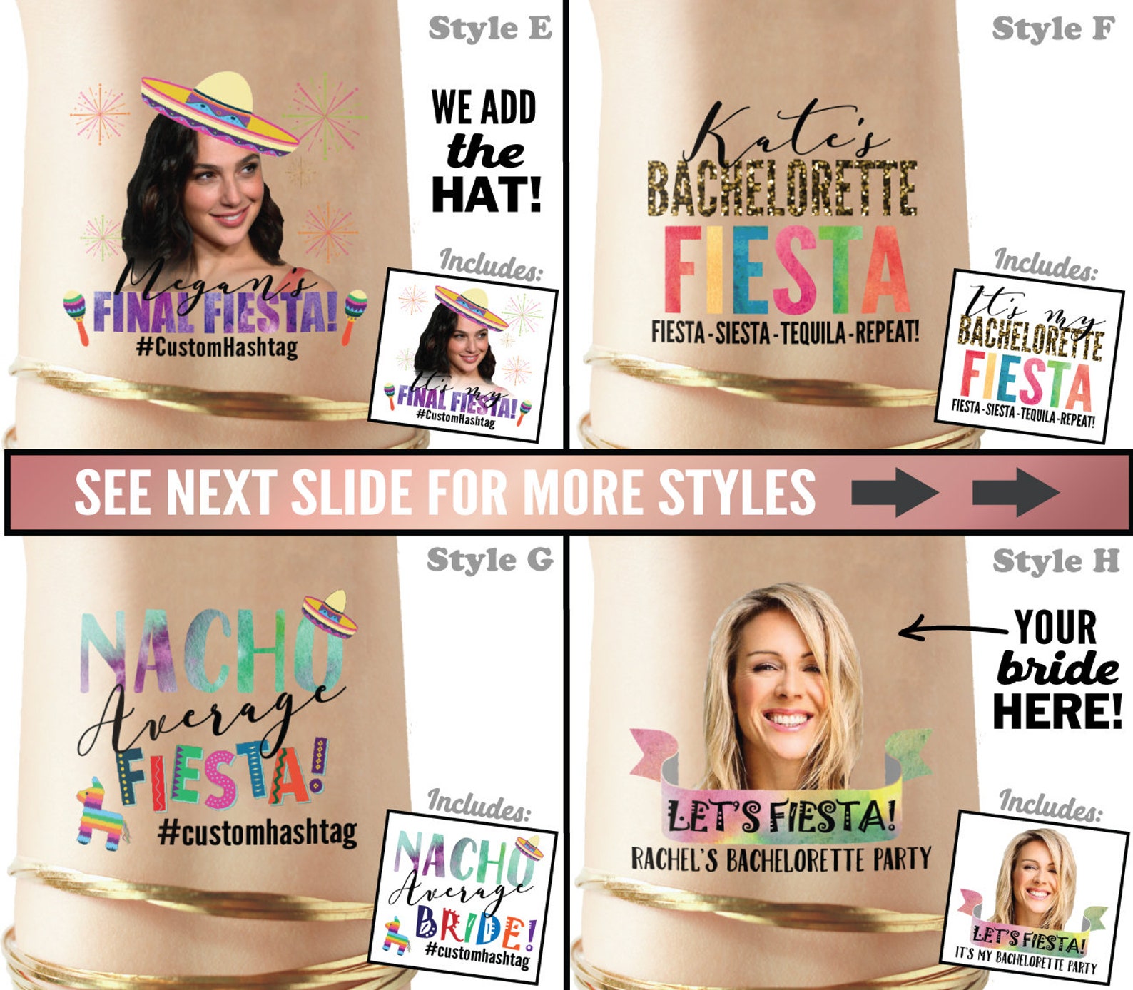 BACHELORETTE FIESTA Custom Temporary Tattoos | Gold, Stagette ...