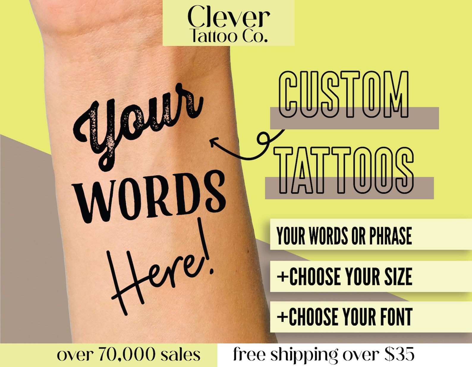 Custom Text Temporary Tattoo - Personalized Temporary Tattoo - Quote ...