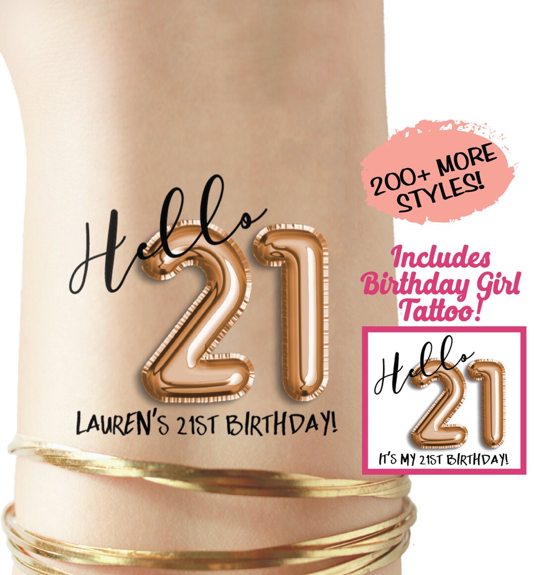 HELLO 21 Temporary Tattoos, 21st Birthday Party Decor, Birthday Sign ...