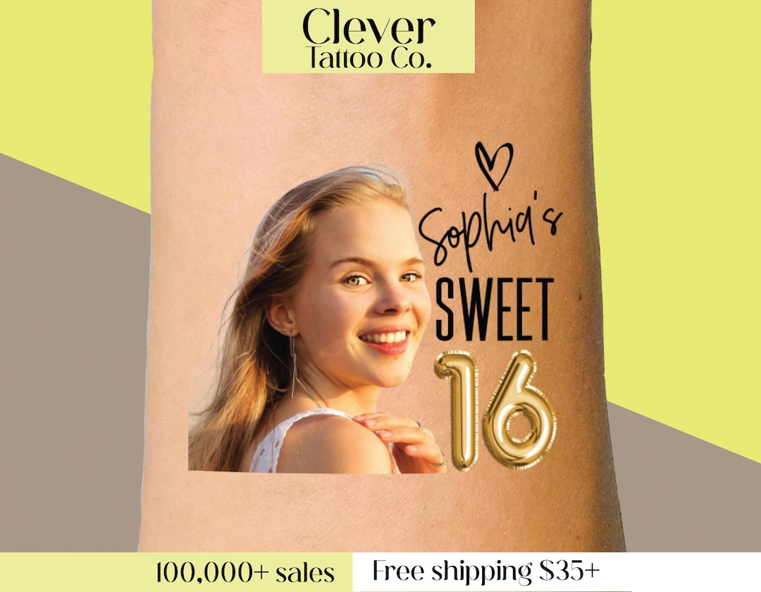 Sweet Sixteen Temporary Tattoos - Personalized 16th Birthday Party ...