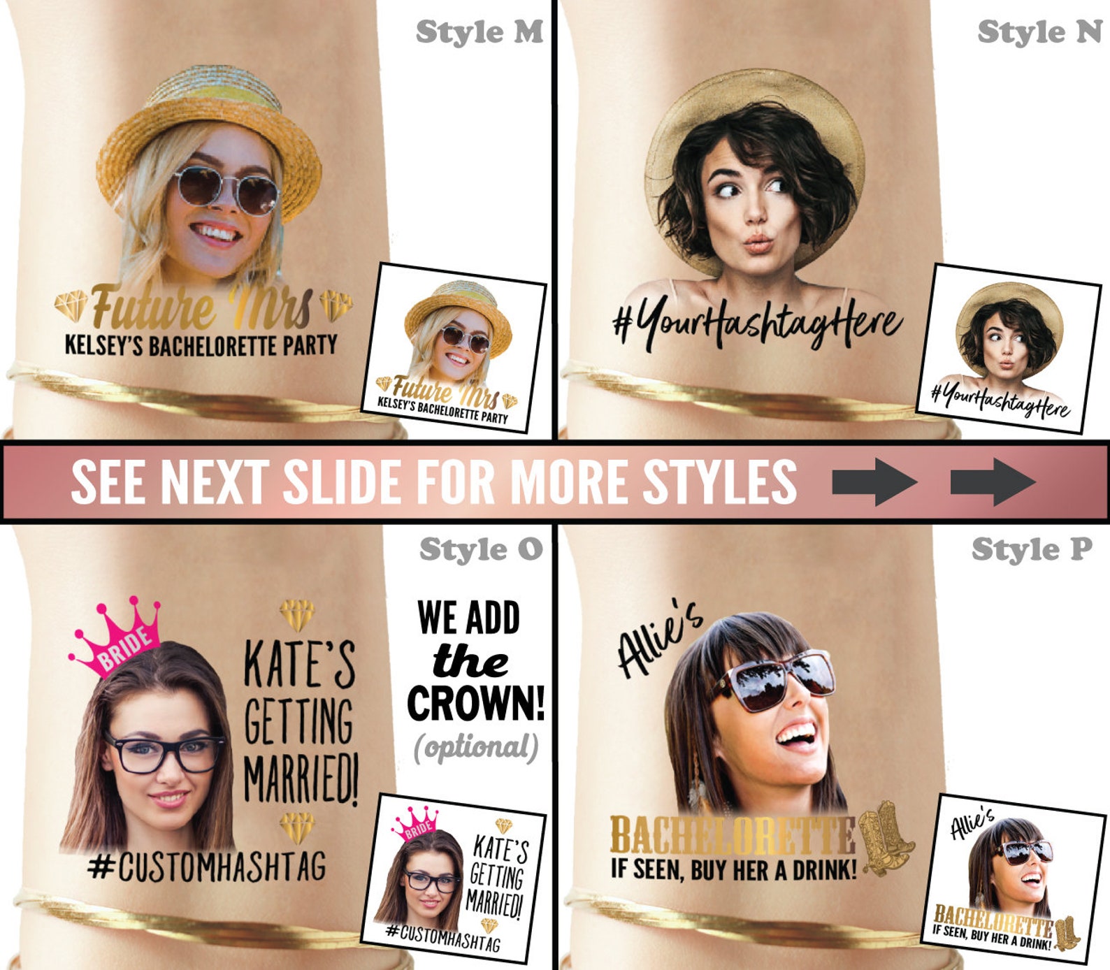 Custom Face and Name Bachelorette Party Tattoos - Bridesmaid Gift ...