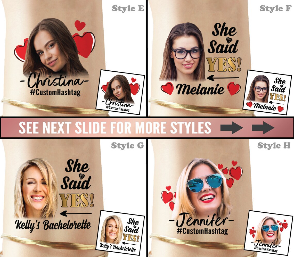 Custom Face and Name Bachelorette Party Tattoos - Bridesmaid Gift ...
