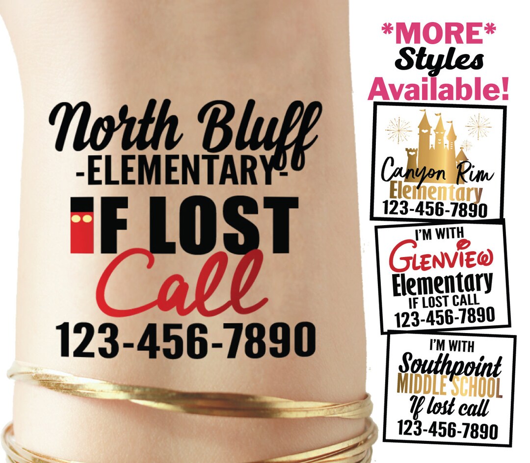 Set of Phone Number Tattoos, Elementary School Trip, If Lost Call ...