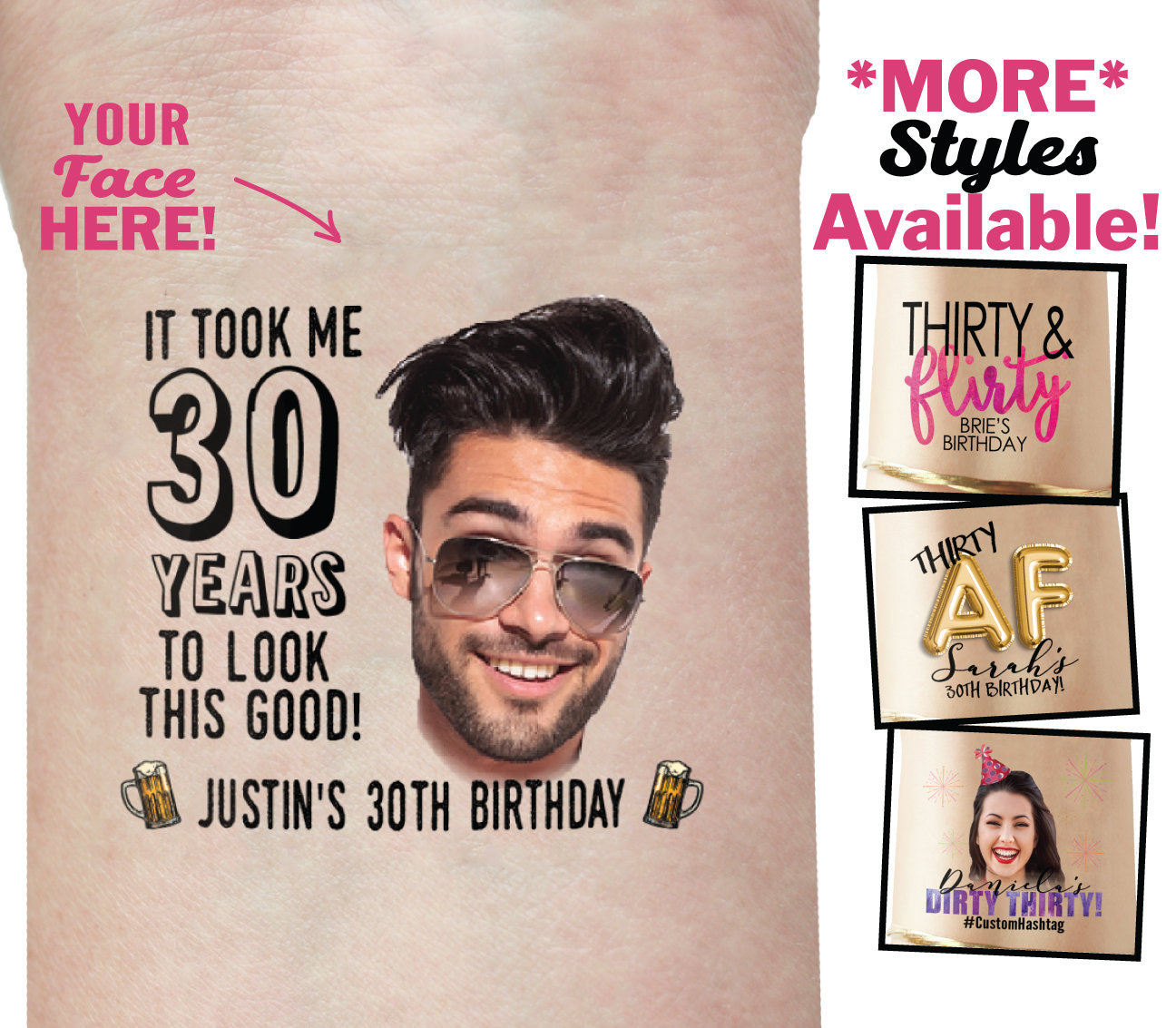 30th Birthday Party Custom Personalized Temporary Tattoos | Etsy